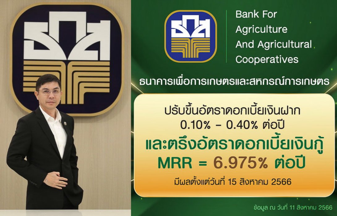 ธ ก ส ตรึงอัตราดอกเบี้ยเงินกู้ลูกค้ารายย่อย หนุนการฟื้นตัวทางเศรษฐกิจ